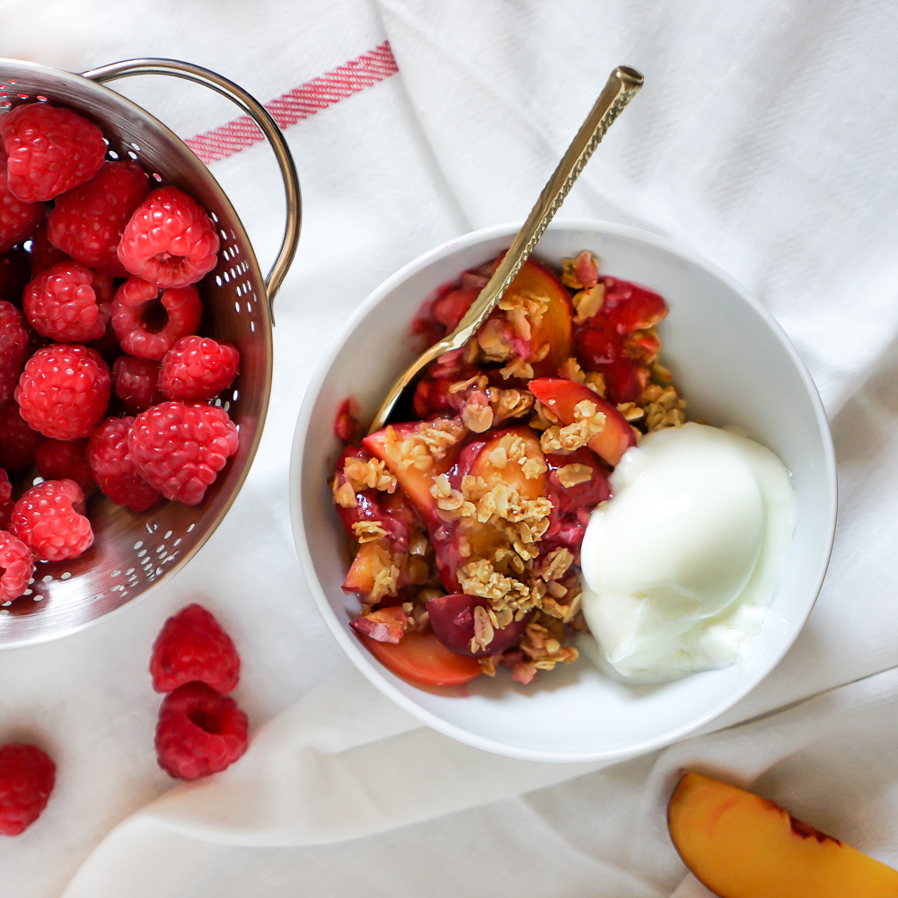 Raspberry Peach Breakfast Crisp (Gluten Free, Vegan) - Liz Moody