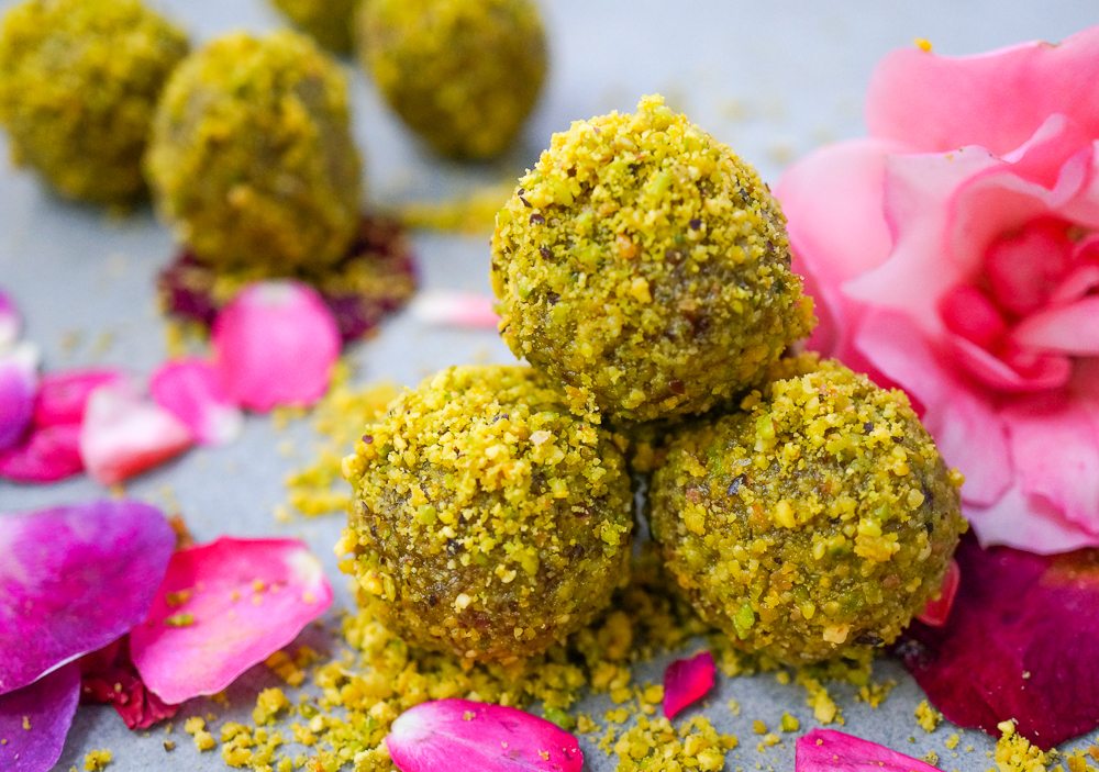 Vegan and Paleo Cardamom Pistachio Rose Energy Balls - Liz Moody